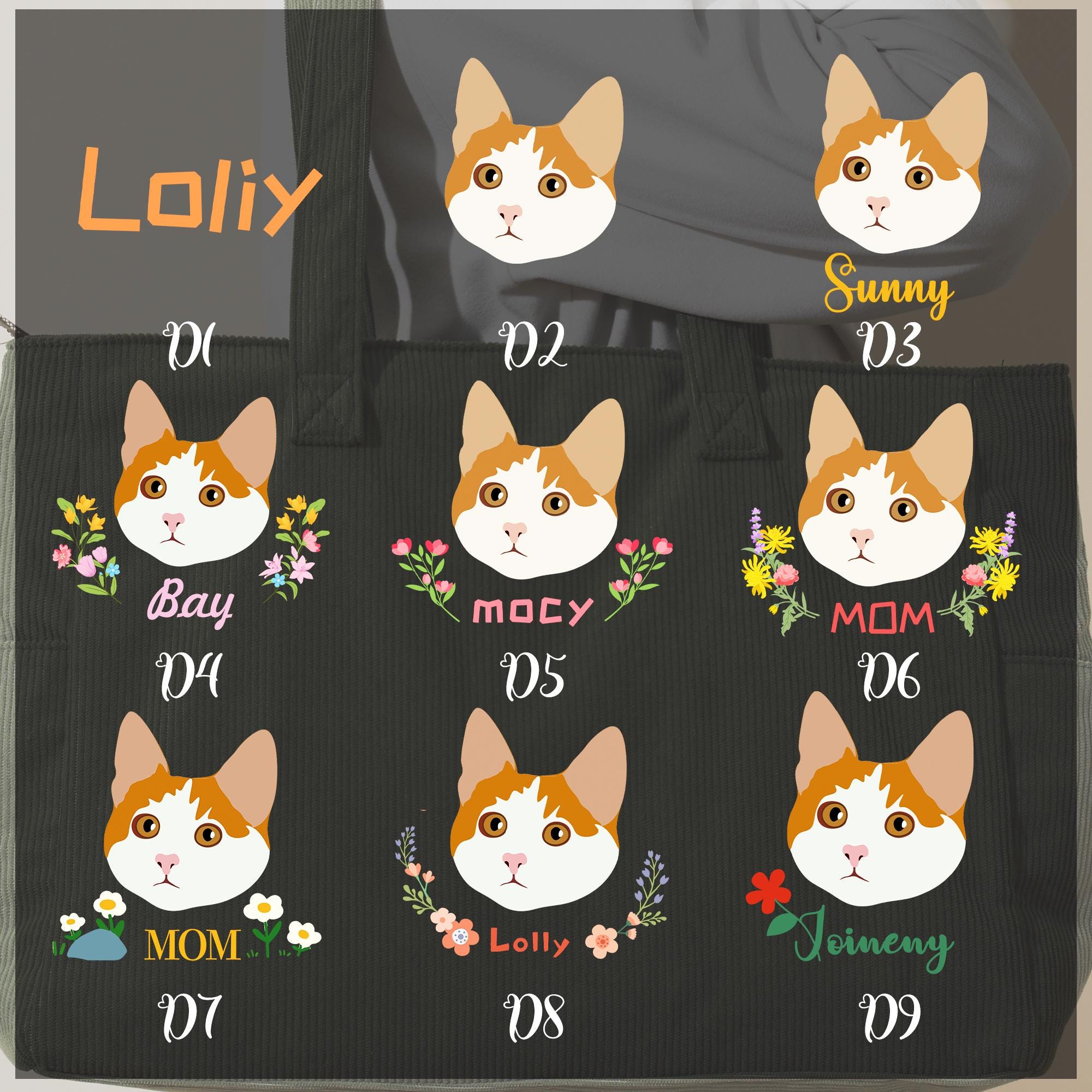 Embroidered Dog Portrait Corduroy Tote Bag: Personalized Pet Gift, Dog ...