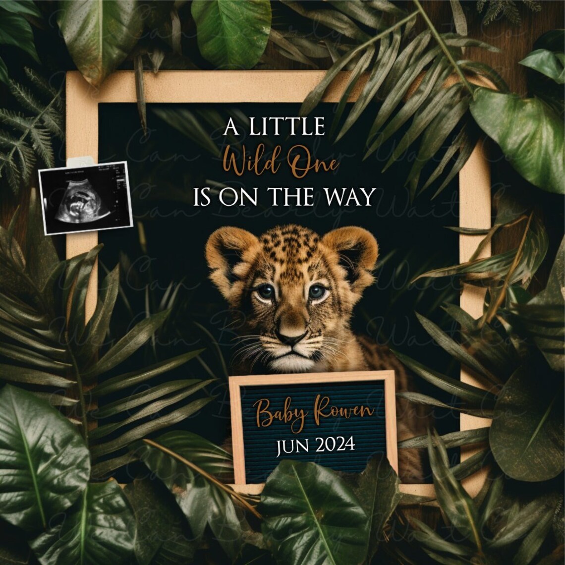 Little Wild One Baby Announcement Digital, Editable Tiger Safari ...