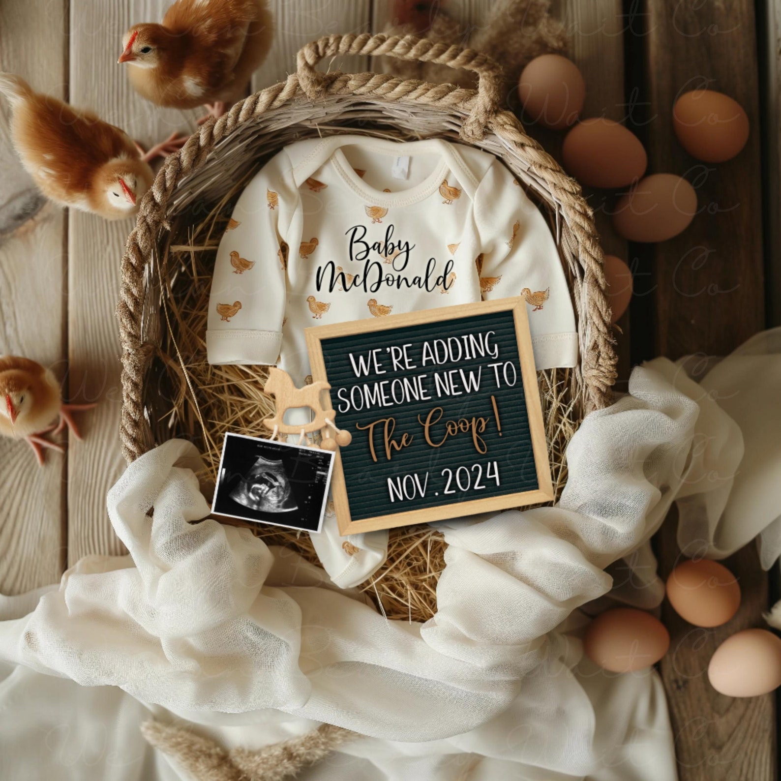 Cute Boho Farm Pregnancy Announcement Digital, New to the Coop Chicken ...