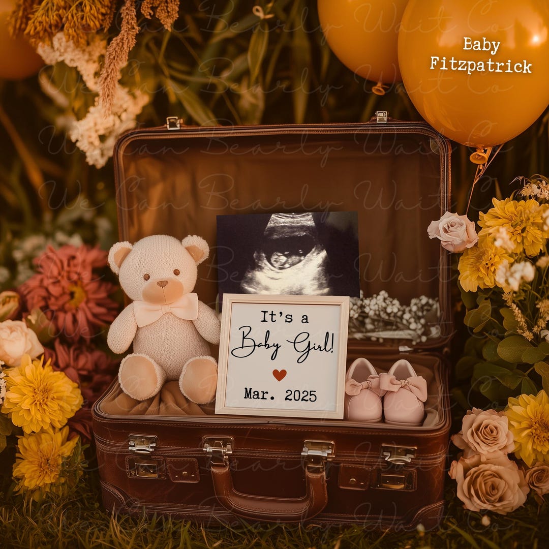 Cute It's a Girl Baby Announcement Digital, Spring Boho Pregnancy ...