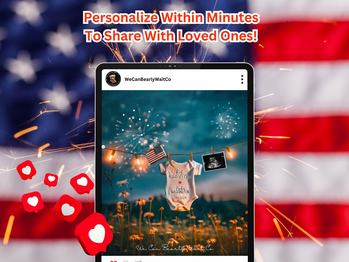 Cute Fourth of July Pregnancy Announcement Digital, Summer Night ...