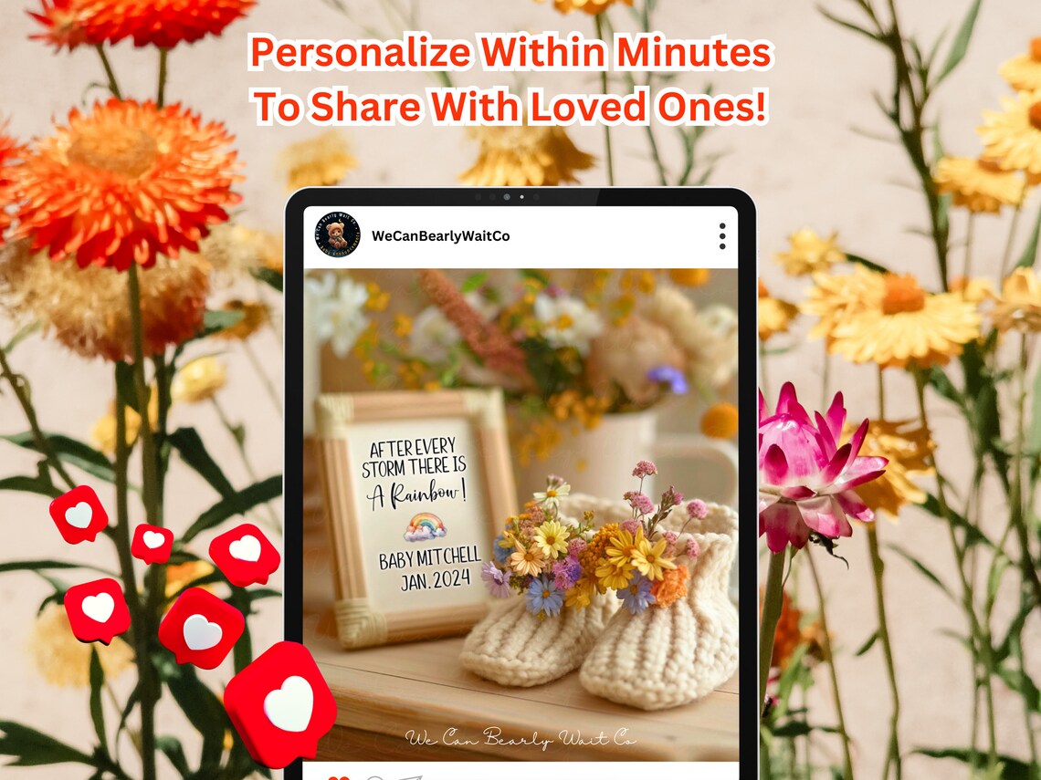 Boho Rainbow Baby Pregnancy Announcement Digital, After Every Storm ...