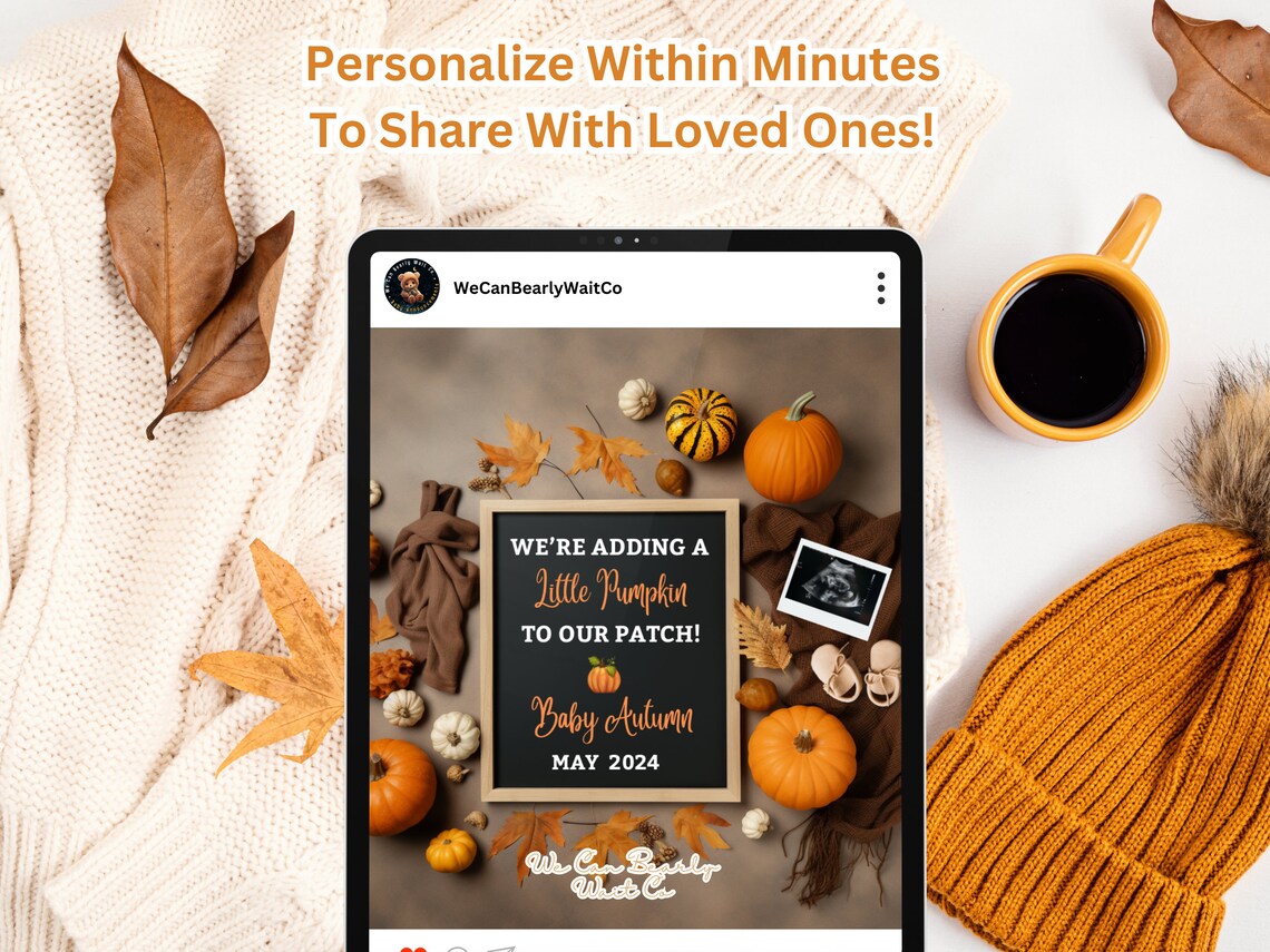 Fall Pregnancy Announcement | Editable Digital Baby Announcement ...