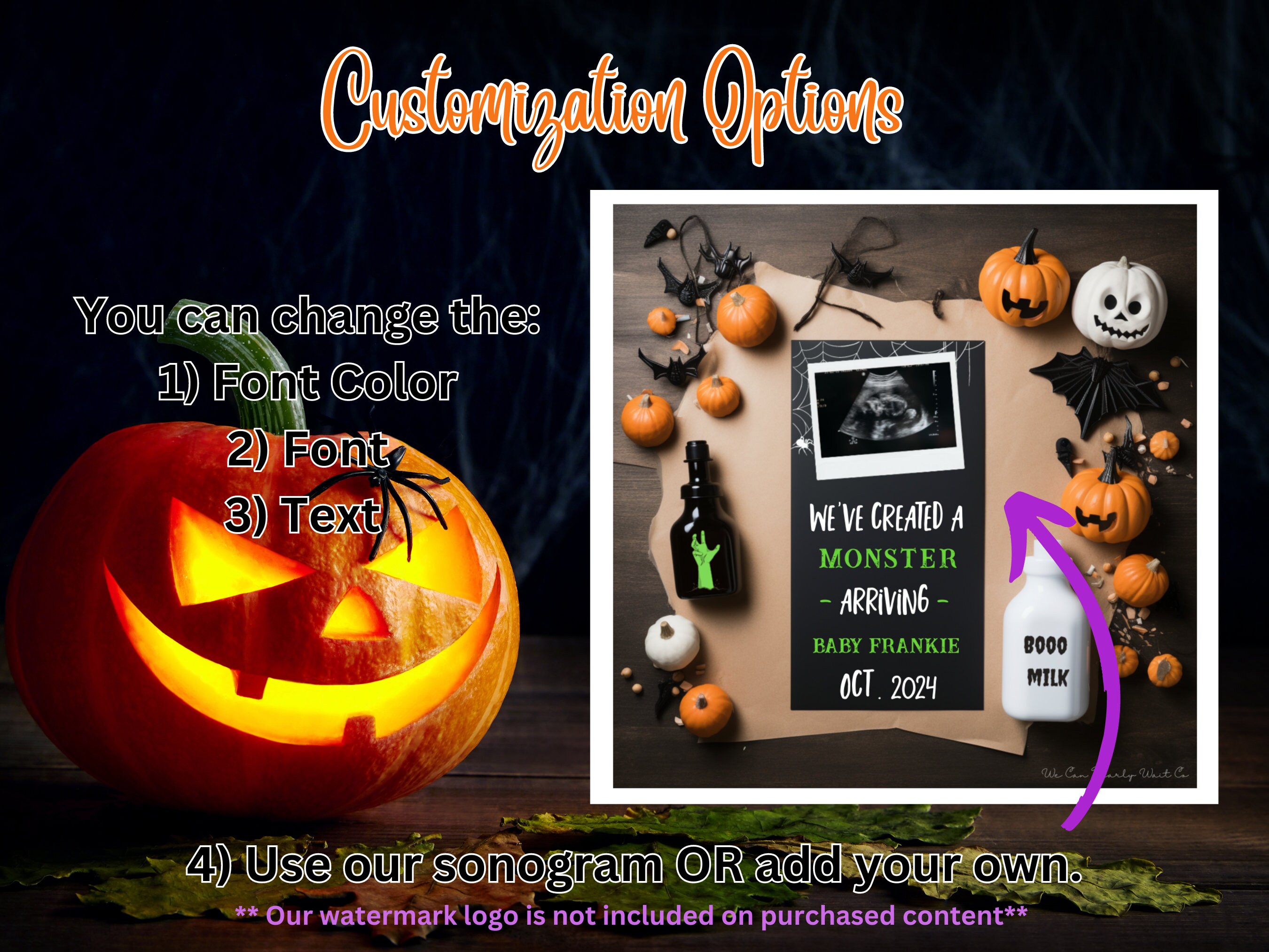 Halloween Pregnancy Announcement Editable Digital Baby - Etsy
