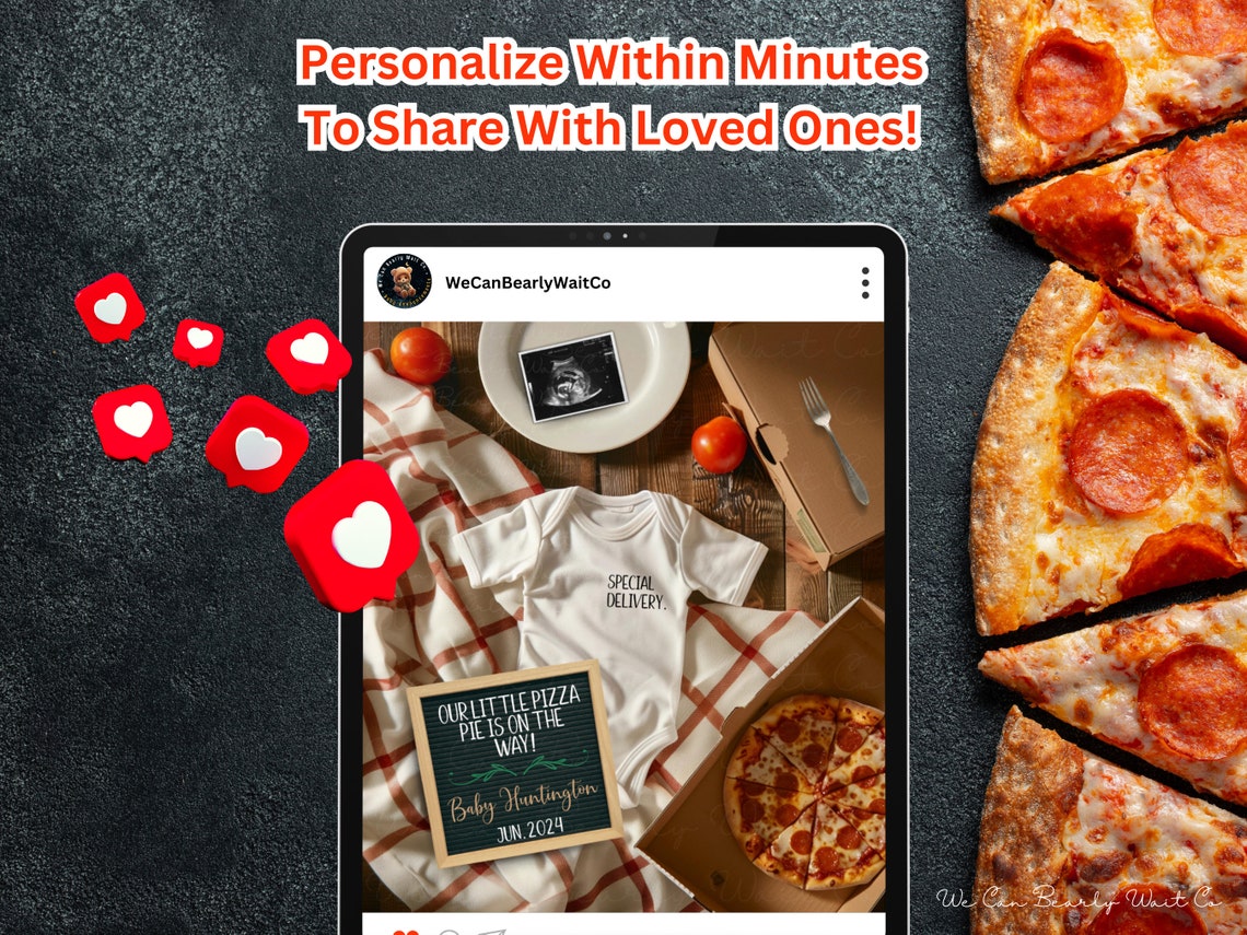 Pizza Pregnancy Announcement Digital, Little Pizza Pie Baby ...