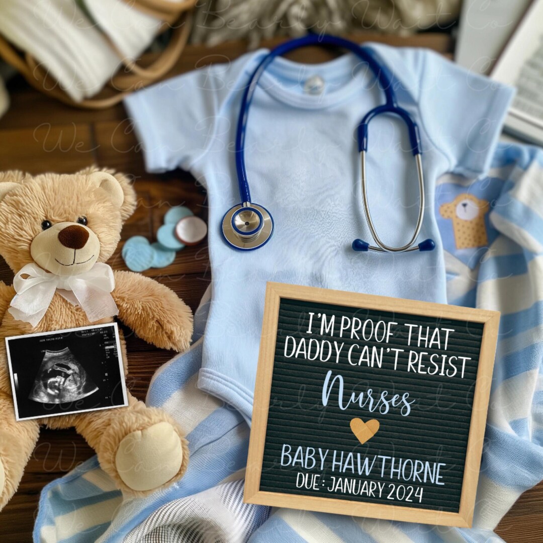 Nursing Pregnancy Announcement Digital, Daddy Can't Resist Nurses Baby ...