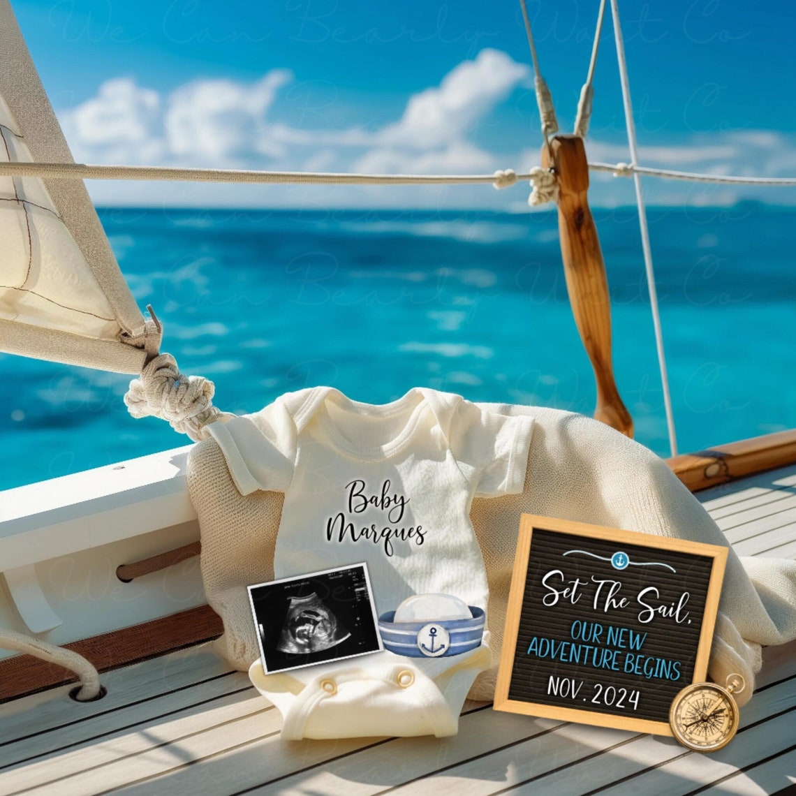 Nautical Sailing Pregnancy Announcement Digital, Adventure Baby ...