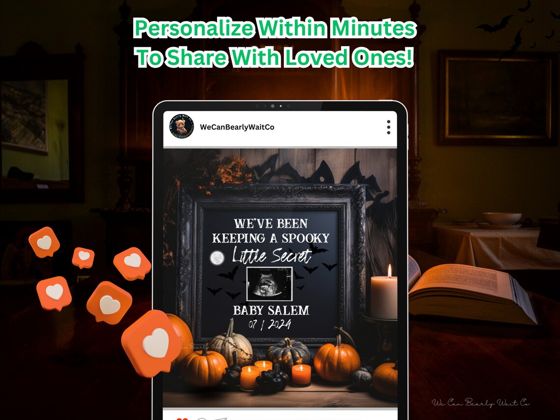 Halloween Pregnancy Announcement | Editable Digital Baby Announcement ...