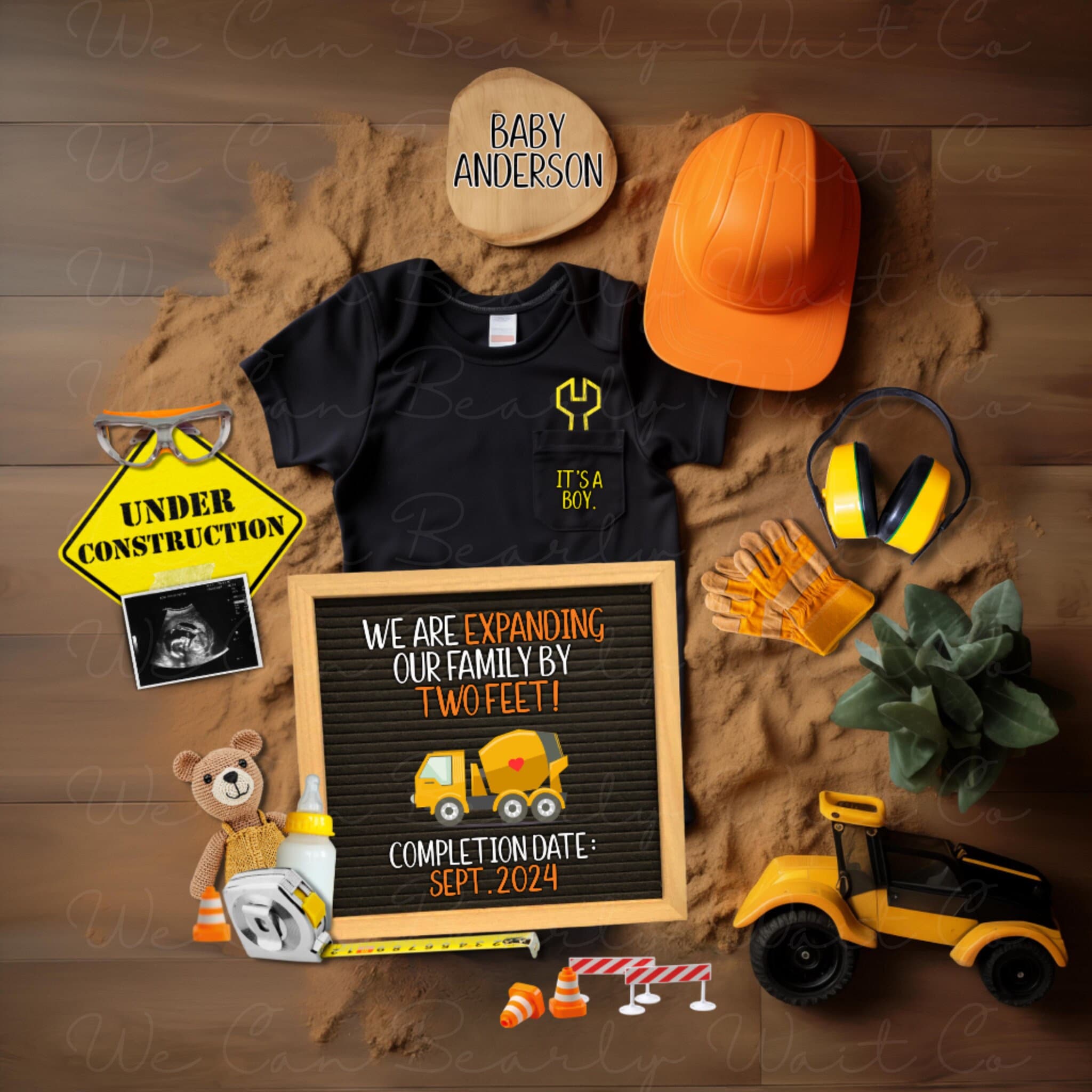 Construction Pregnancy Announcement Digital, Boy Construction Baby ...
