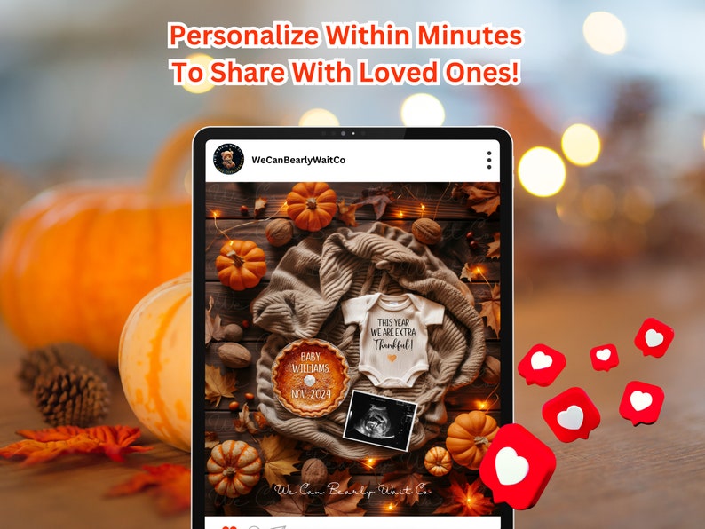 Cute Thanksgiving Pregnancy Announcement Digital, Pumpkin Pie Fall Baby ...
