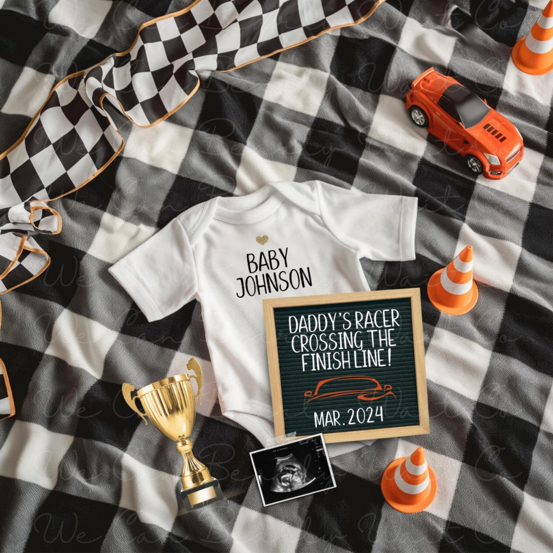 Cute Racing Pregnancy Announcement Digital, Race Car Baby Announcement ...