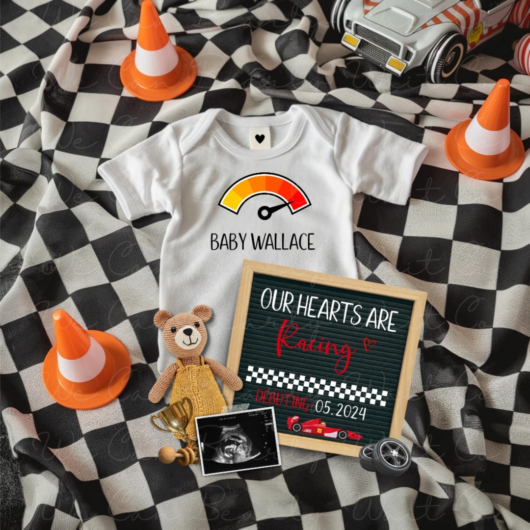 Our Hearts Are Racing Pregnancy Announcement Digital, Race Car Baby ...