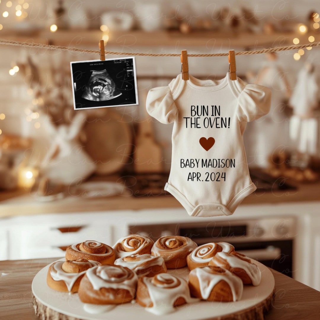 Bun in the Oven Baby Announcement Digital, Fall Baking Pregnancy ...