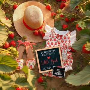 Cute Strawberry Garden Pregnancy Announcement Digital, Berry Special ...