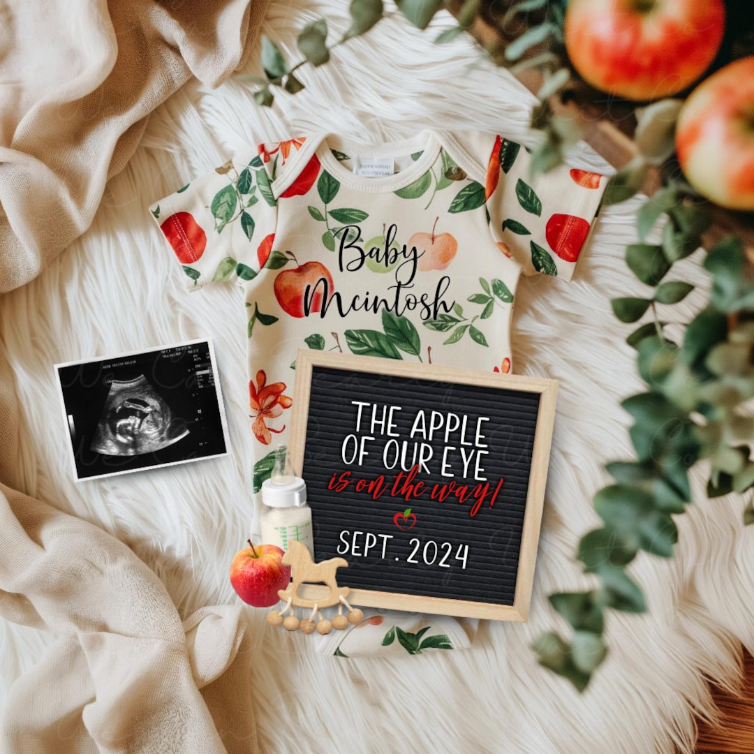 Simple Apple Pregnancy Announcement Digital, Apple of Our Eye Baby ...
