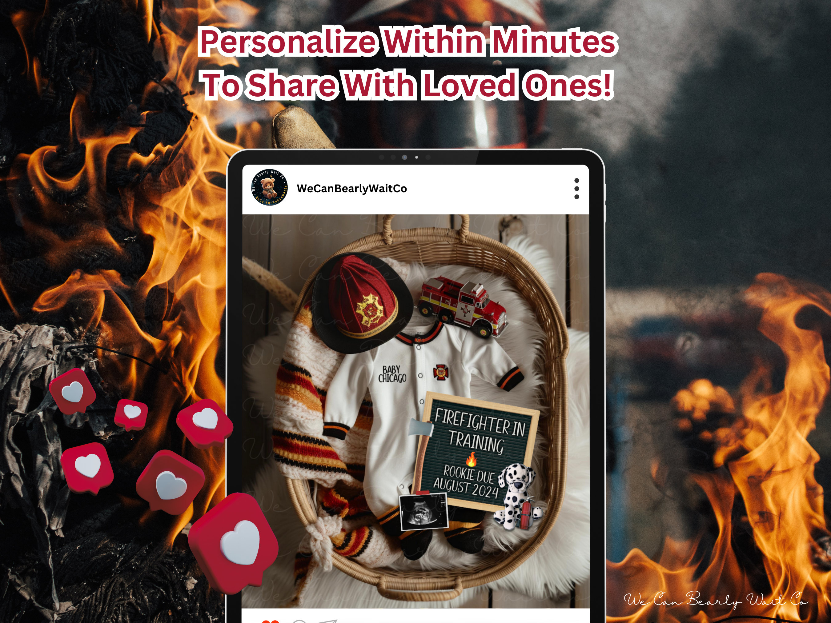 Firefighter Baby Announcement Digital, Firefighter in Training ...