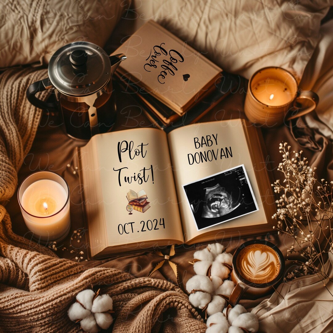 Books and Coffee Pregnancy Announcement Digital, Plot Twist Baby ...