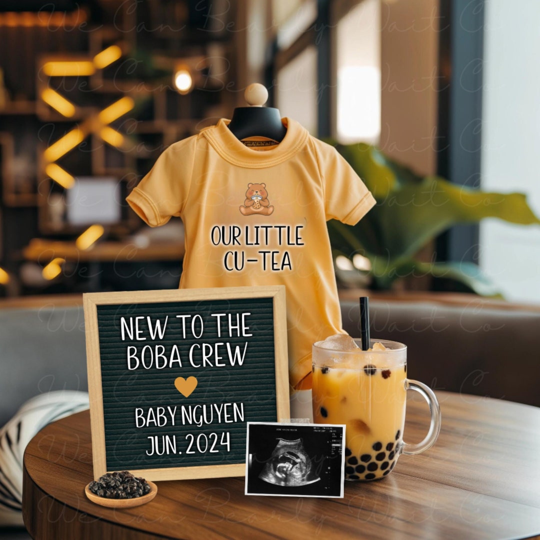 Bubble Milk Tea Baby Announcement Digital, Classic Boba Tea Pregnancy ...