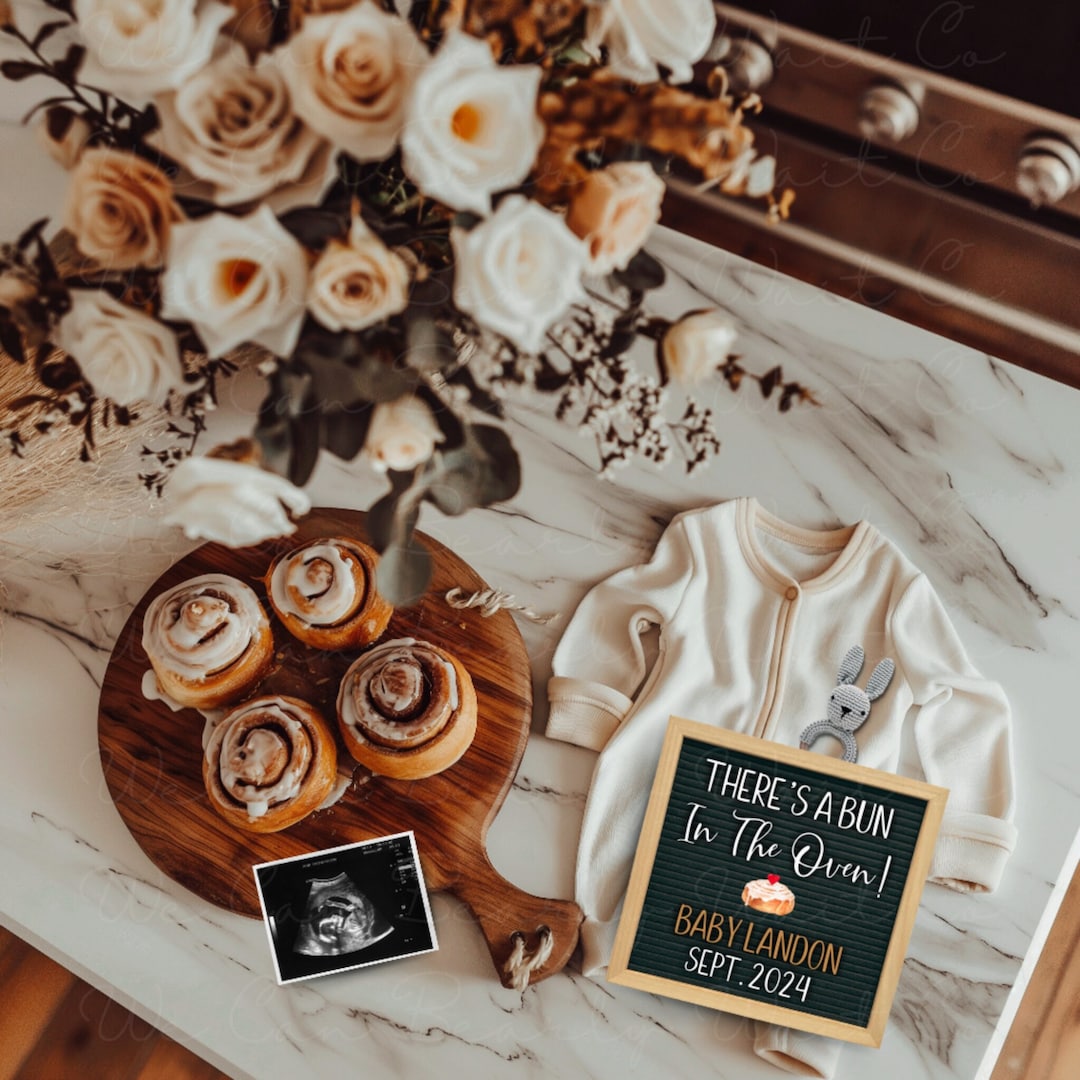 Bun in the Oven Baby Announcement Digital, Baking Pregnancy ...