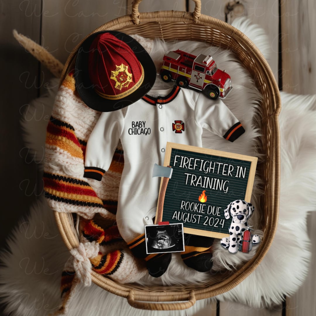 Firefighter Baby Announcement Digital, Firefighter in Training ...