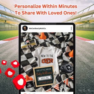 New to the Crew Racing Pregnancy Announcement Digital, Race Car Baby ...
