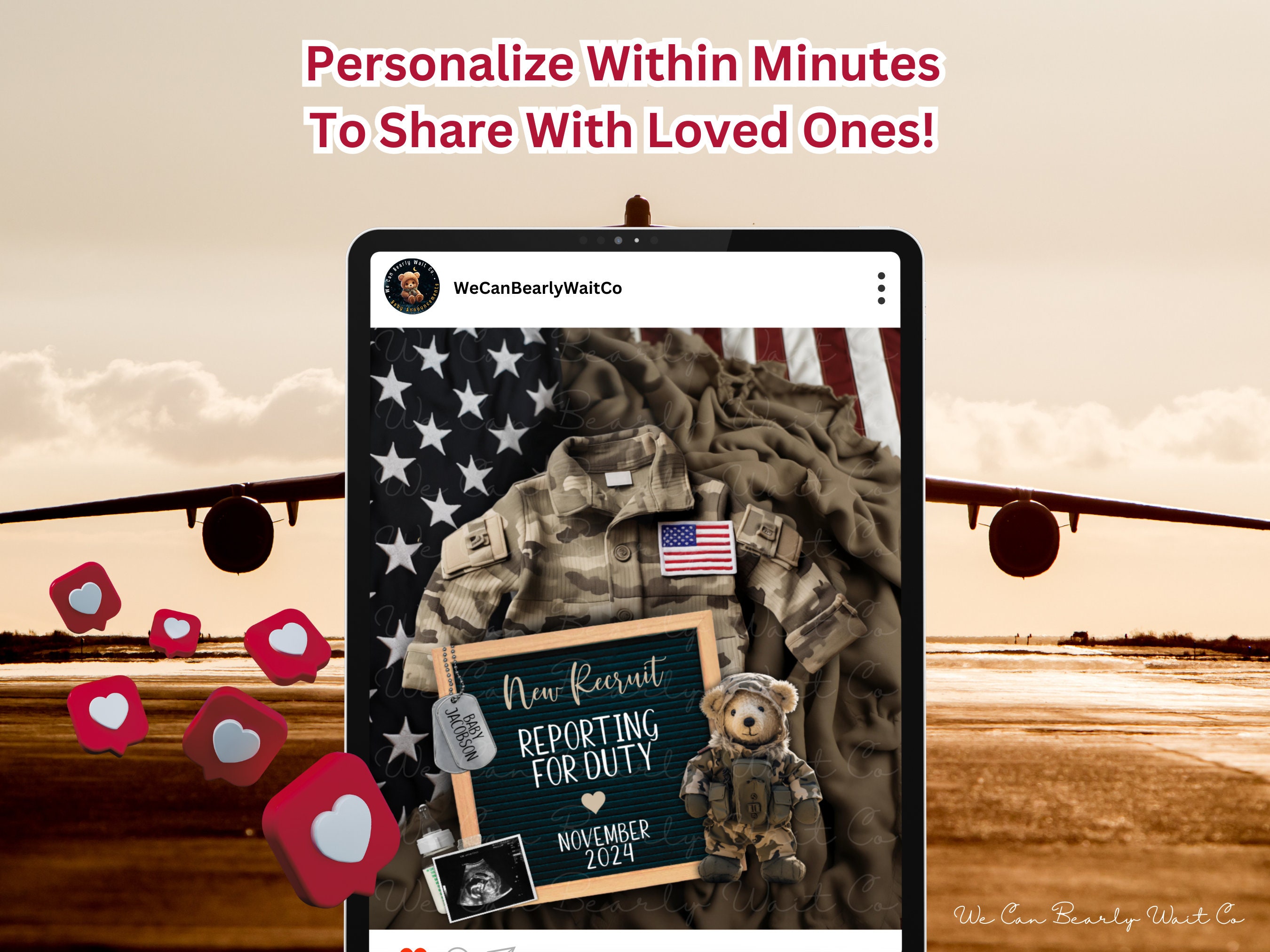 Military Pregnancy Announcement Digital, 4th of July Baby Announcement ...