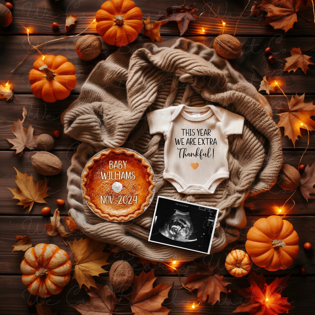 Cute Thanksgiving Pregnancy Announcement Digital, Pumpkin Pie Fall Baby ...