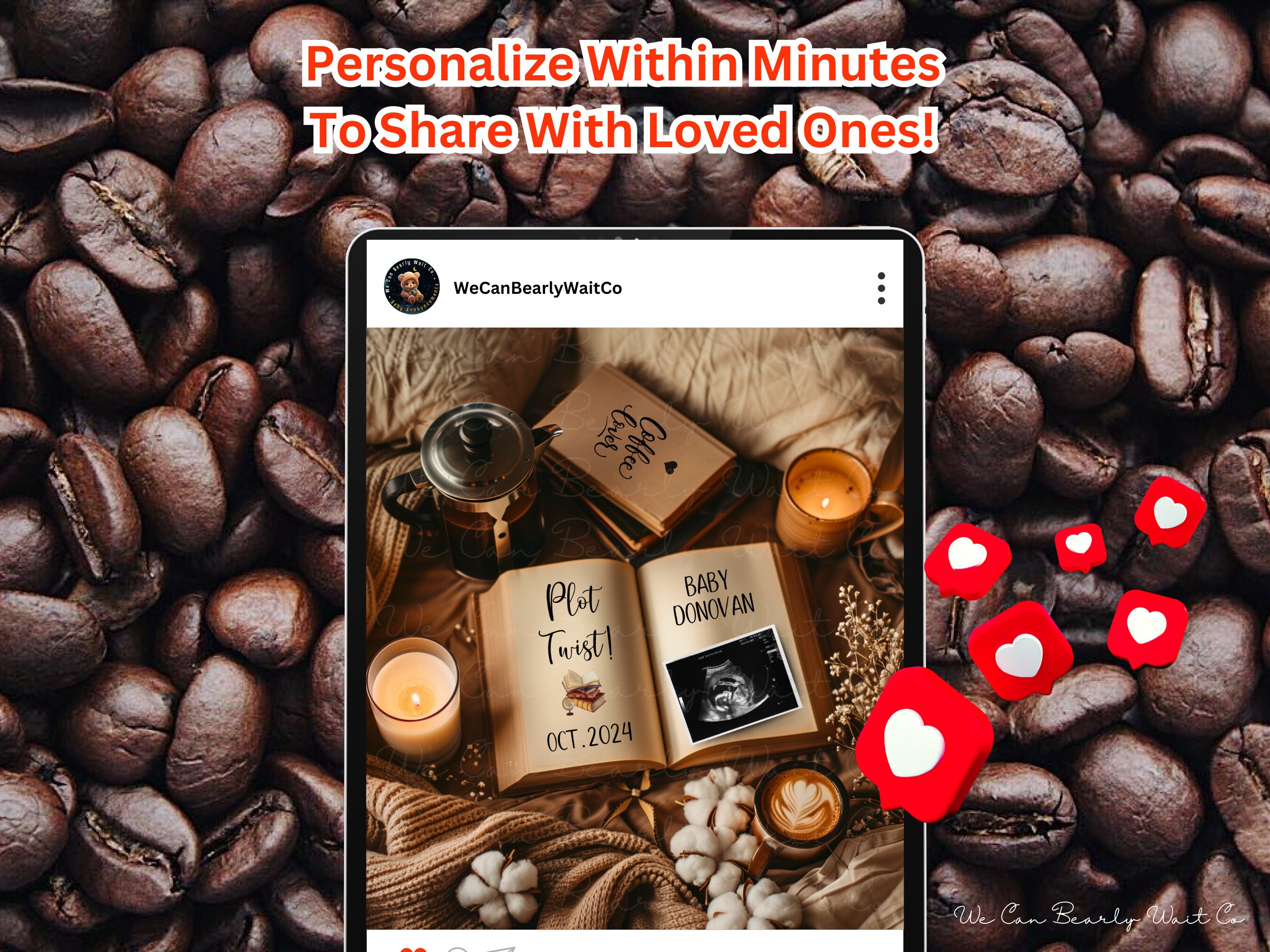 Books and Coffee Pregnancy Announcement Digital, Plot Twist Baby ...
