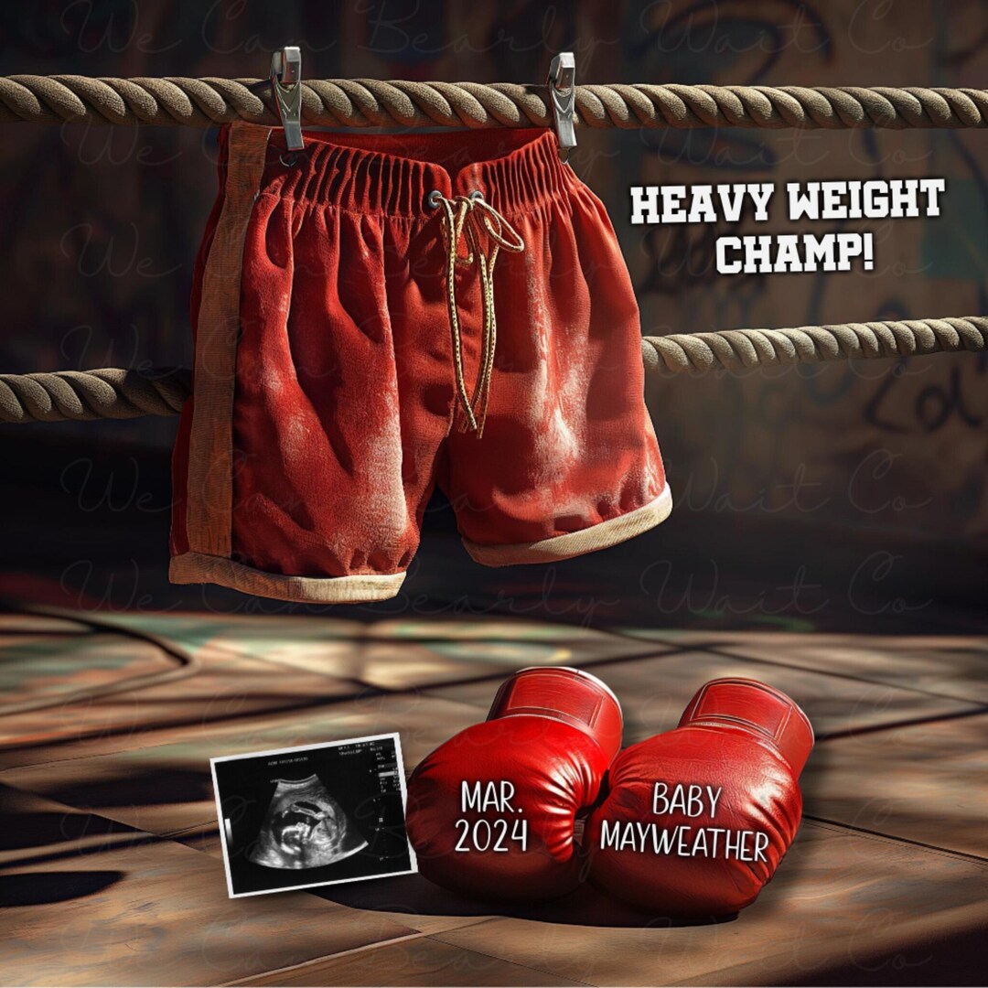 Cute Boxing Baby Announcement Digital, Little Champion Pregnancy ...
