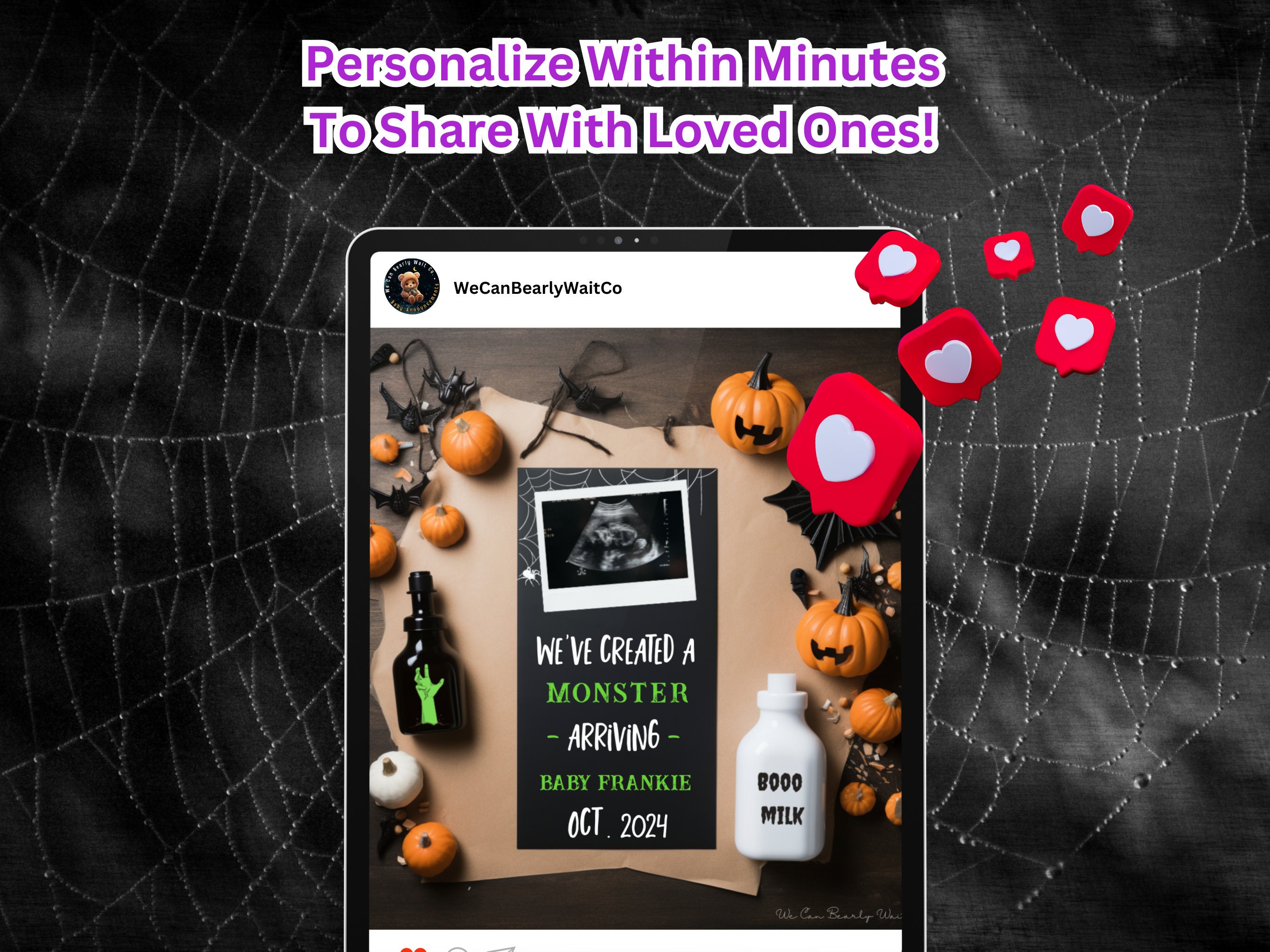 Halloween Pregnancy Announcement Editable Digital Baby - Etsy