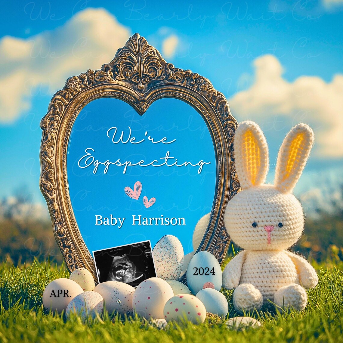 Aesthetic Mirror Baby Announcement Digital, Minimalist Easter Pregnancy ...
