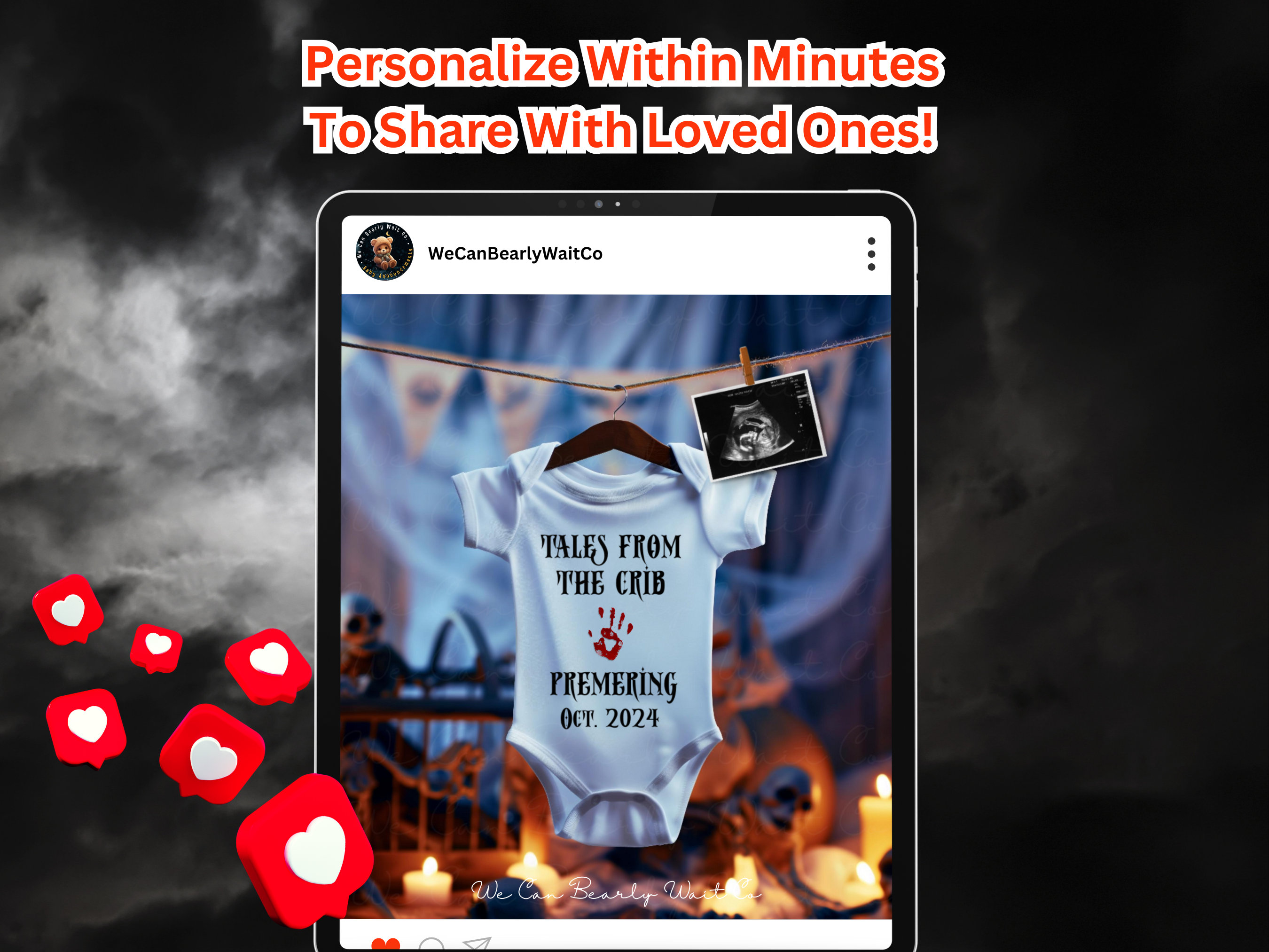 Horror Halloween Pregnancy Announcement Digital, Spooky Fall Baby ...