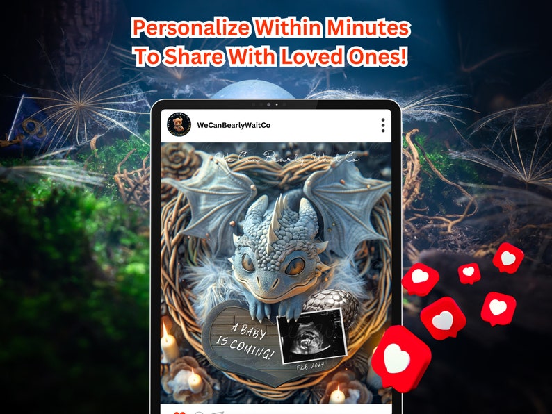 Mythical Dragon Pregnancy Announcement Digital, Neutral Baby ...