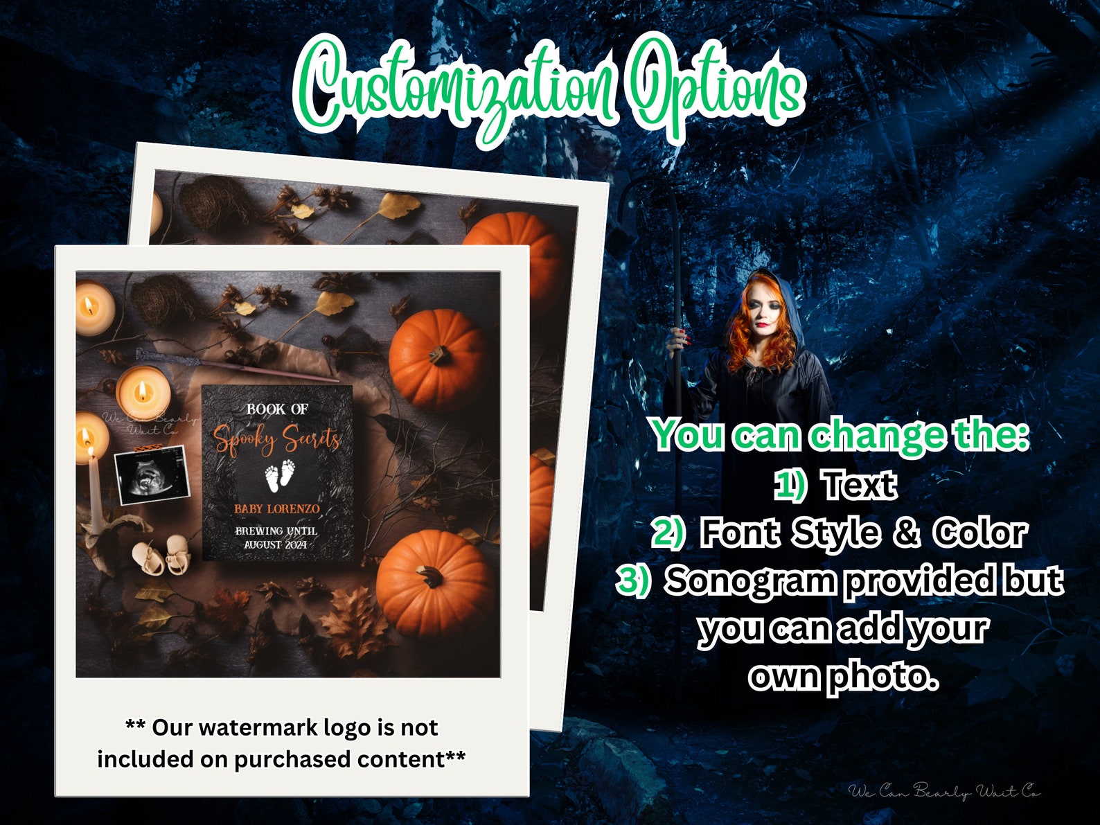 Digital Halloween Pregnancy Announcement, Editable Halloween Baby ...
