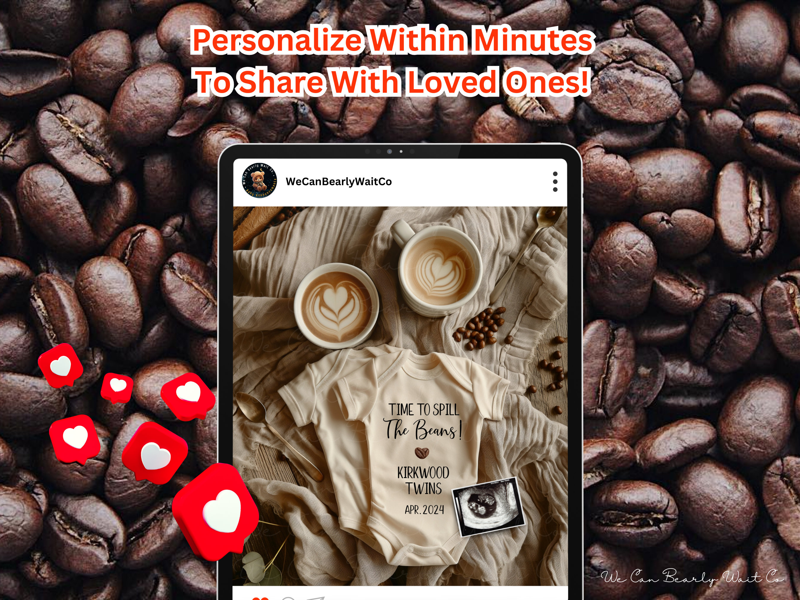 Cute Twins Coffee Pregnancy Announcement, Coffee Baby Announcement ...