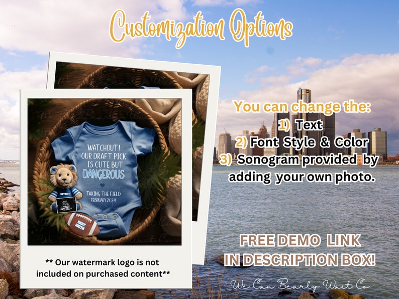 Detroit Football Pregnancy Announcement Digital, Editable First Draft ...