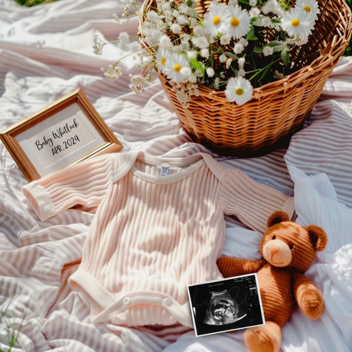 Spring Floral Girl Baby Announcement Digital, Aesthetic Pregnancy ...