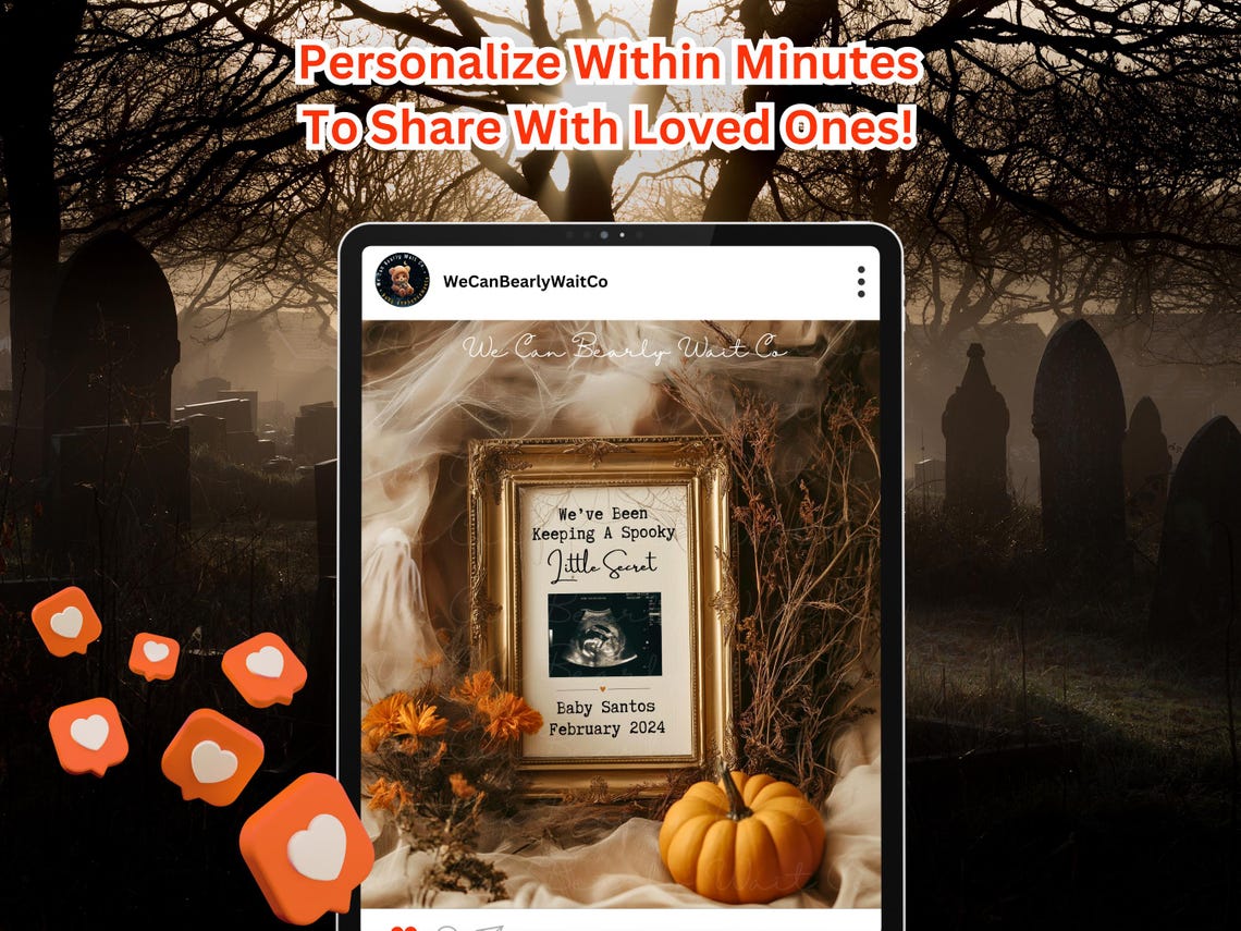 Halloween Pregnancy Announcement Digital, Fall October Baby ...