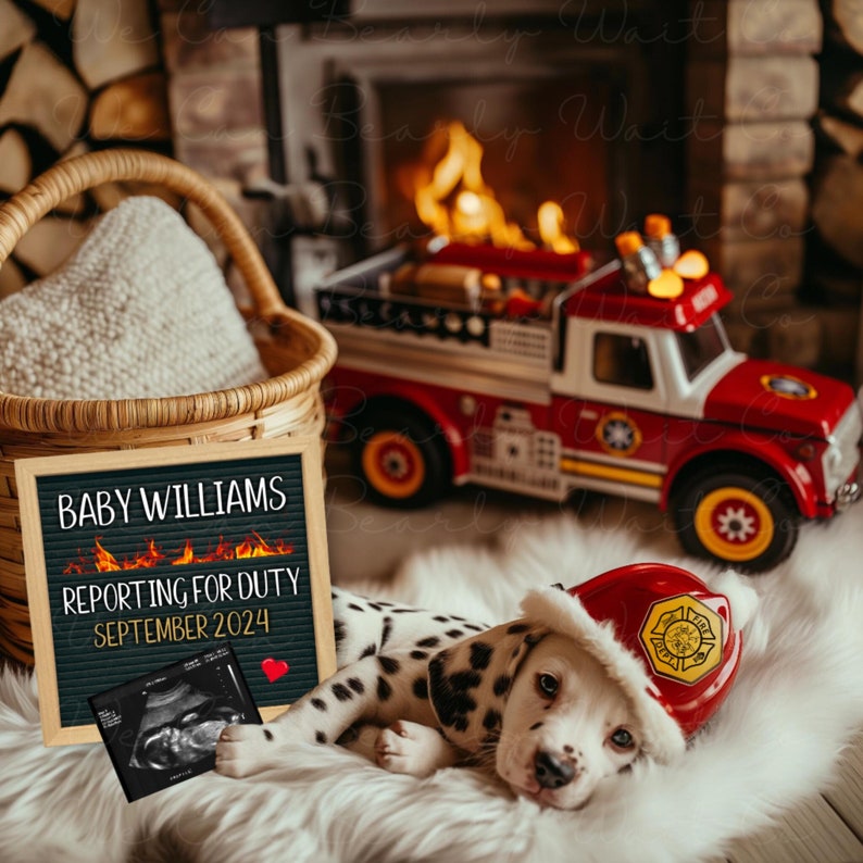Cute Firefighter Baby Announcement Digital, Probie Pregnancy ...