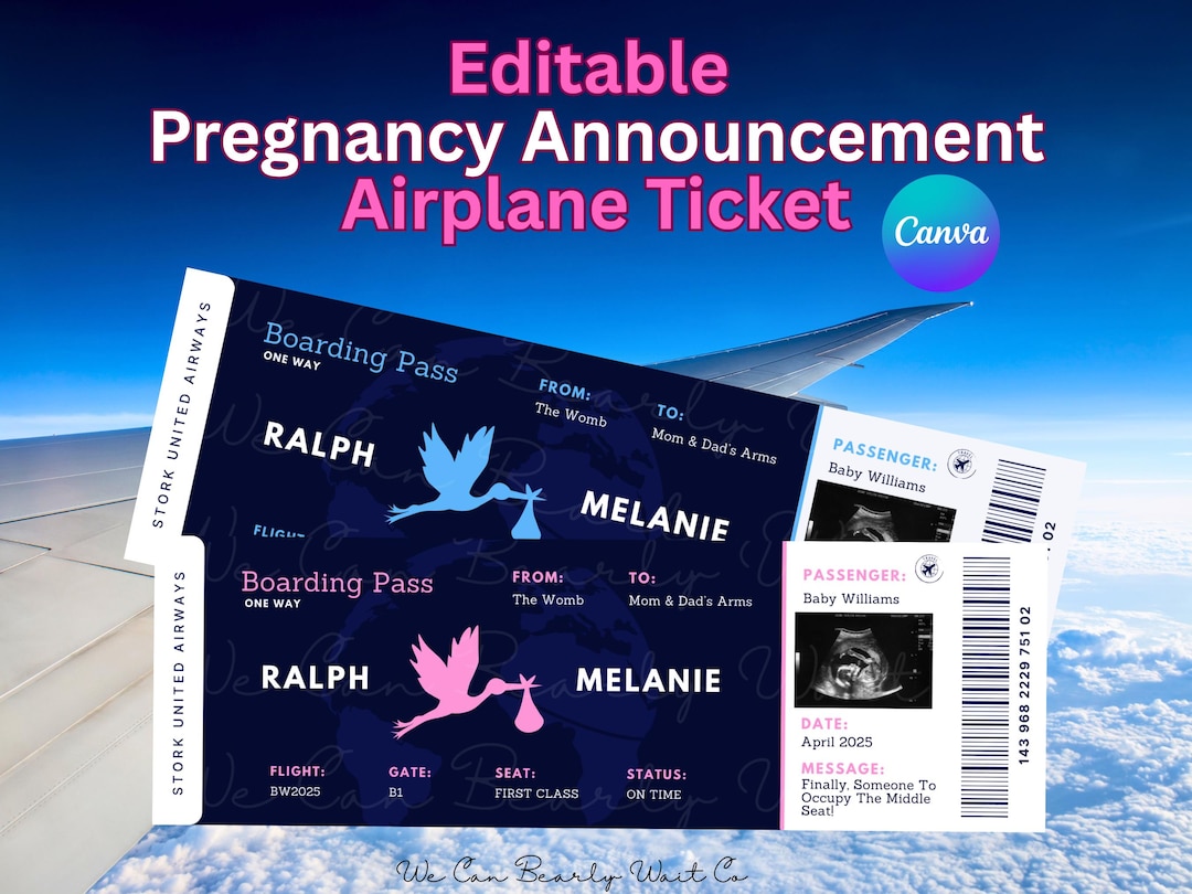 Editable Boarding Pass Pregnancy Template, Travel Baby Announcement ...