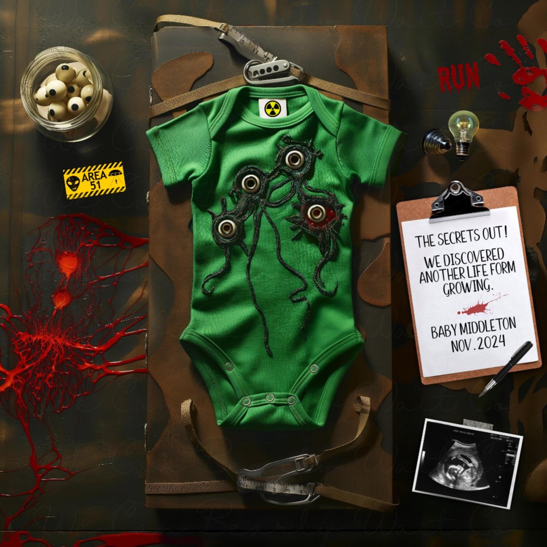 Alien Halloween Pregnancy Announcement Digital, UFO Space Baby ...