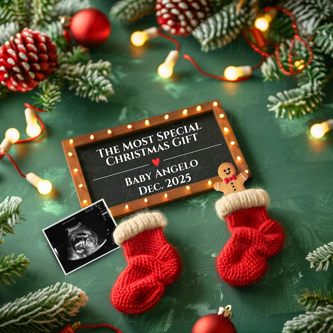 Simple Christmas Pregnancy Announcement Digital, December Gender ...