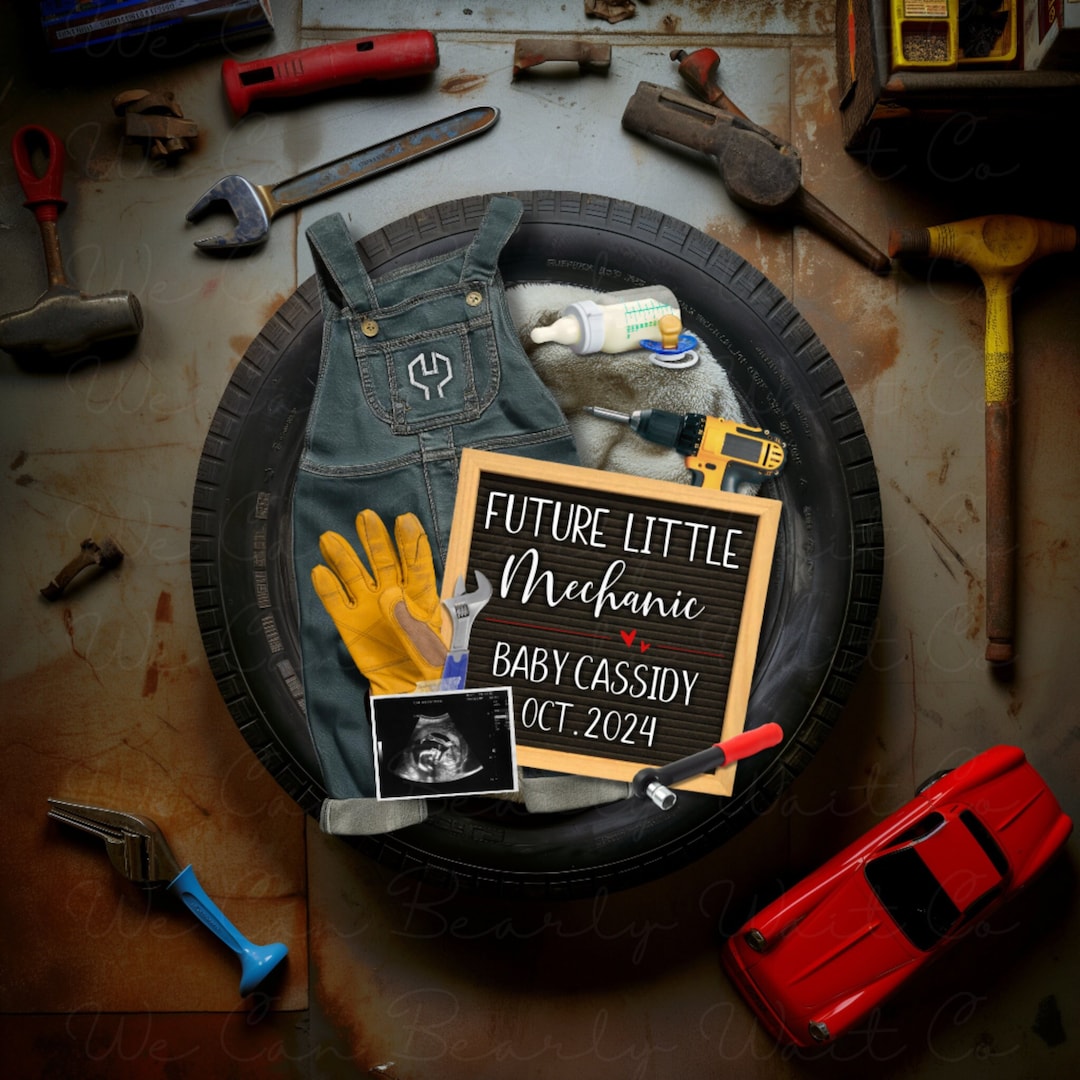 Future Mechanic Baby Announcement Digital, Fathers Day Baby ...