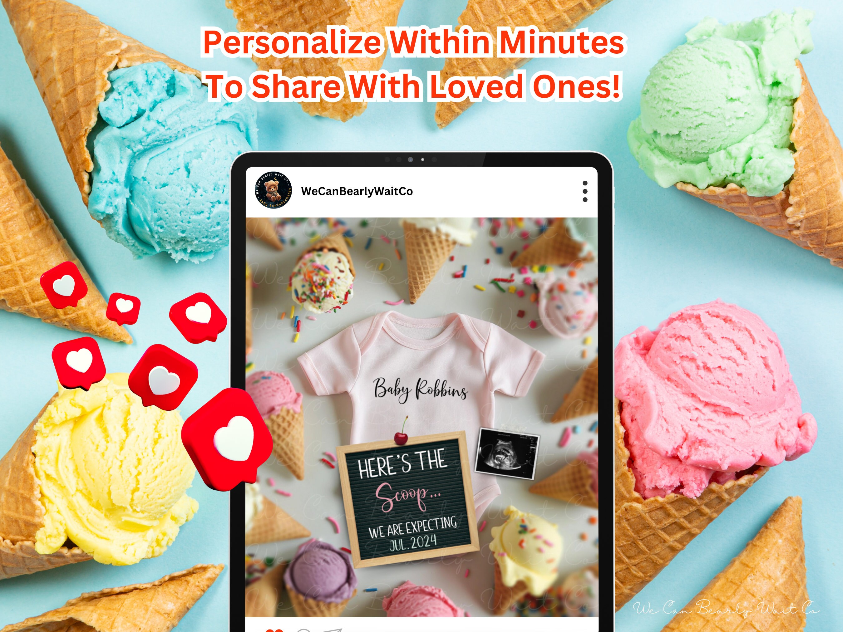 Here's the Scoop Ice Cream Pregnancy Announcement Digital, Ice Cream ...