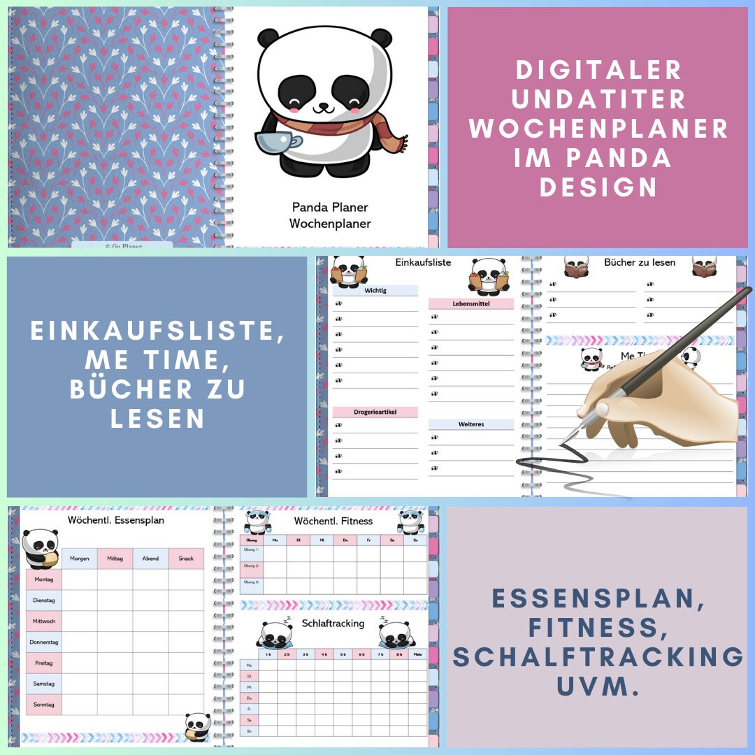 Digital Undated Planner in a Cute Panda Design in German, Digital ...