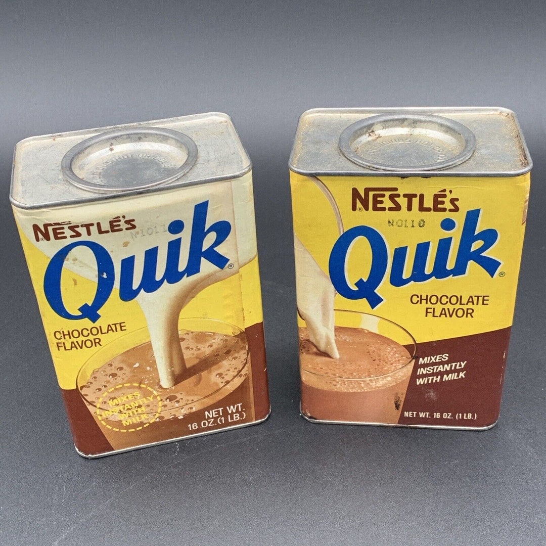 VTG Set of 2 Nestle Quik 16 Oz Chocolate Flavor Cardboard Metal Tins ...