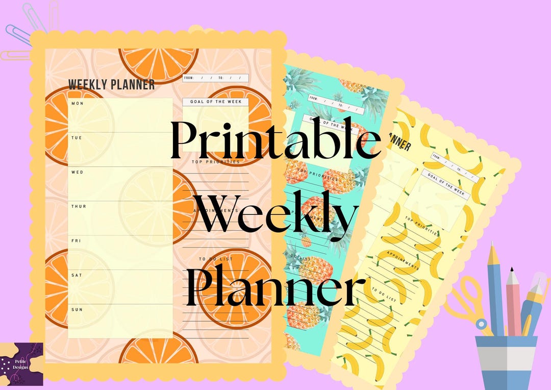 Digital Weekly Printable Planner,summer, Floral, Fruits, Bright ...