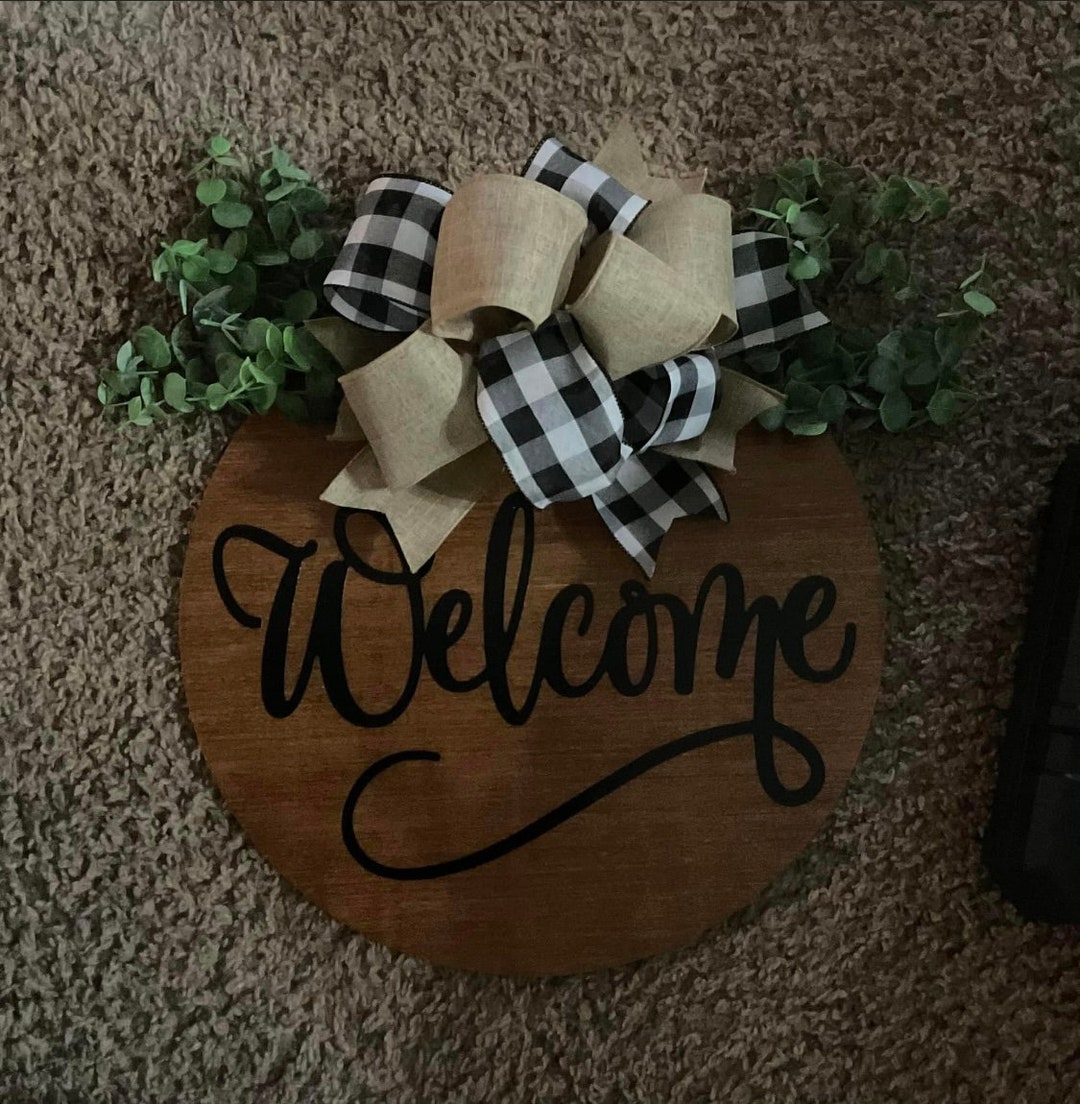 Front Door Sign, Front Door Wreath, Vinyl Lettering, Welcome Door ...