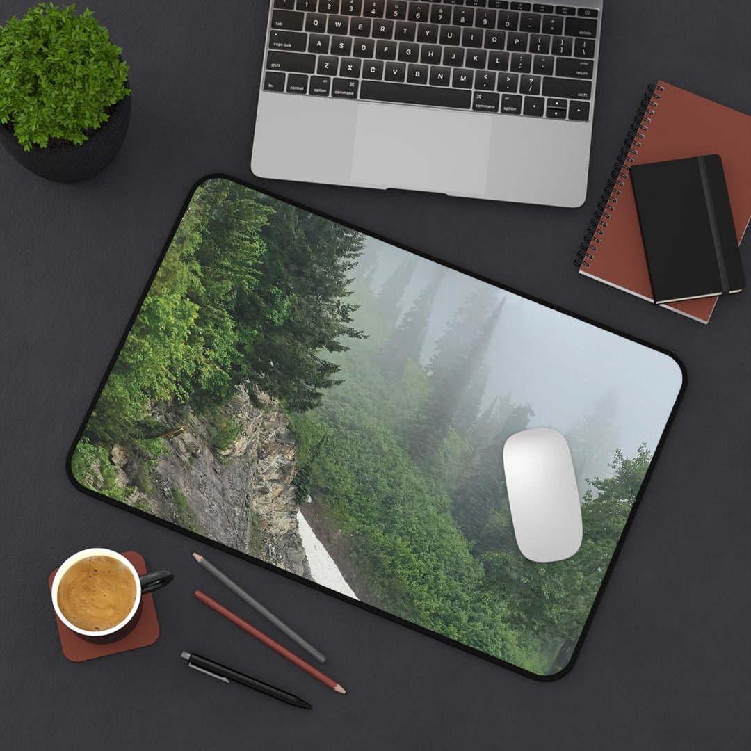 Mountain Landscape Scene Desk Mat Nature, Forest Desk Mat Green ...