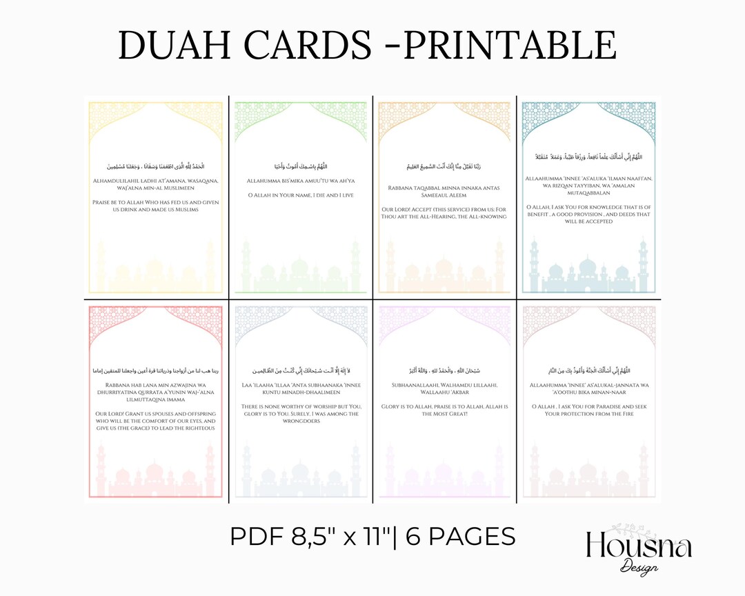 Islamic Duah Cards, 40 Daily Duah Cards for Kids, Printable Quranic ...